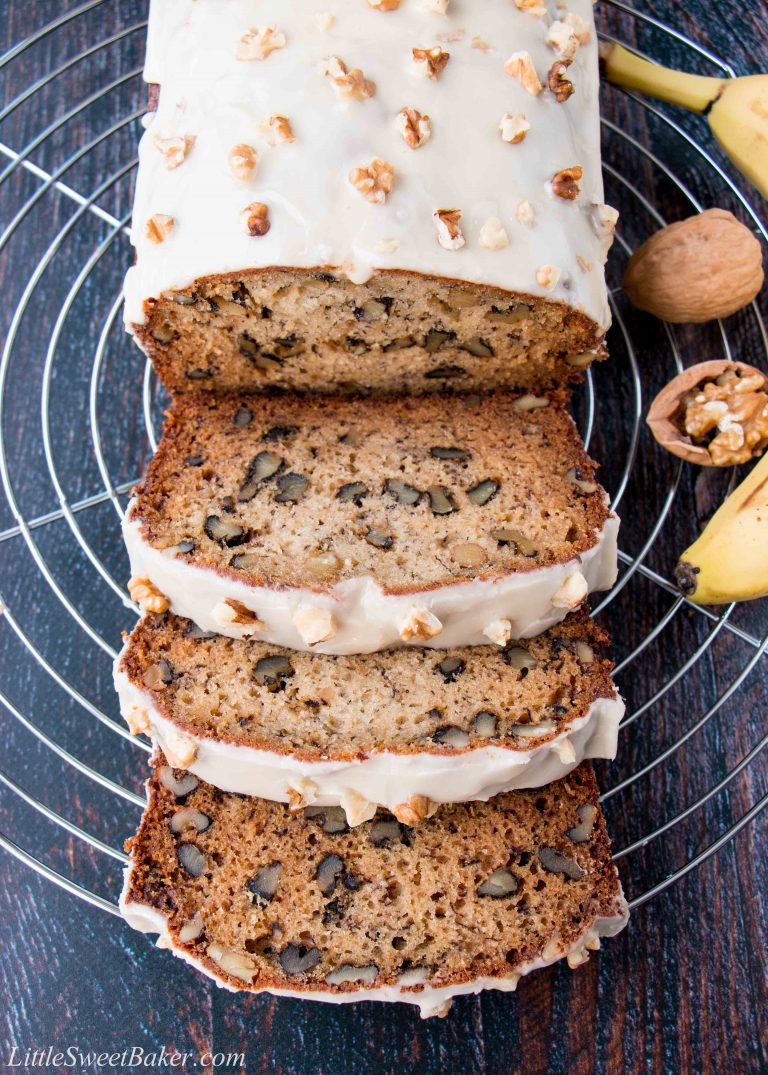 Maple Glazed Banana Walnut Bread - Little Sweet Baker