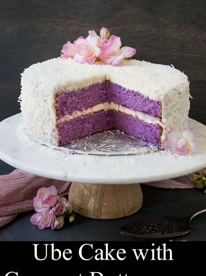 Ube Cake with Coconut Frosting - Little Sweet Baker