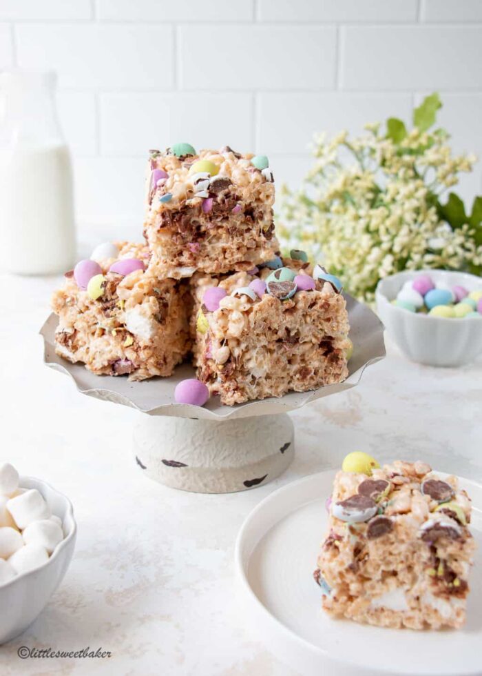 Easter Rice Krispie Treats {with Mini Eggs} - Little Sweet Baker