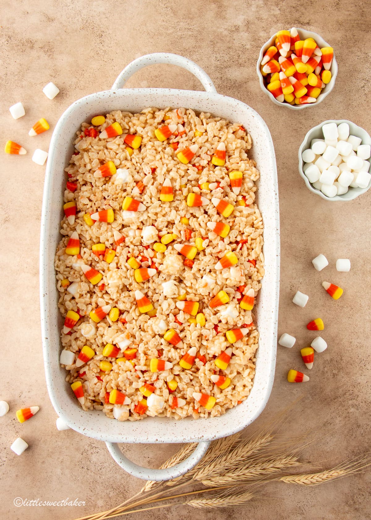 Candy Corn Rice Krispie Treats - Little Sweet Baker