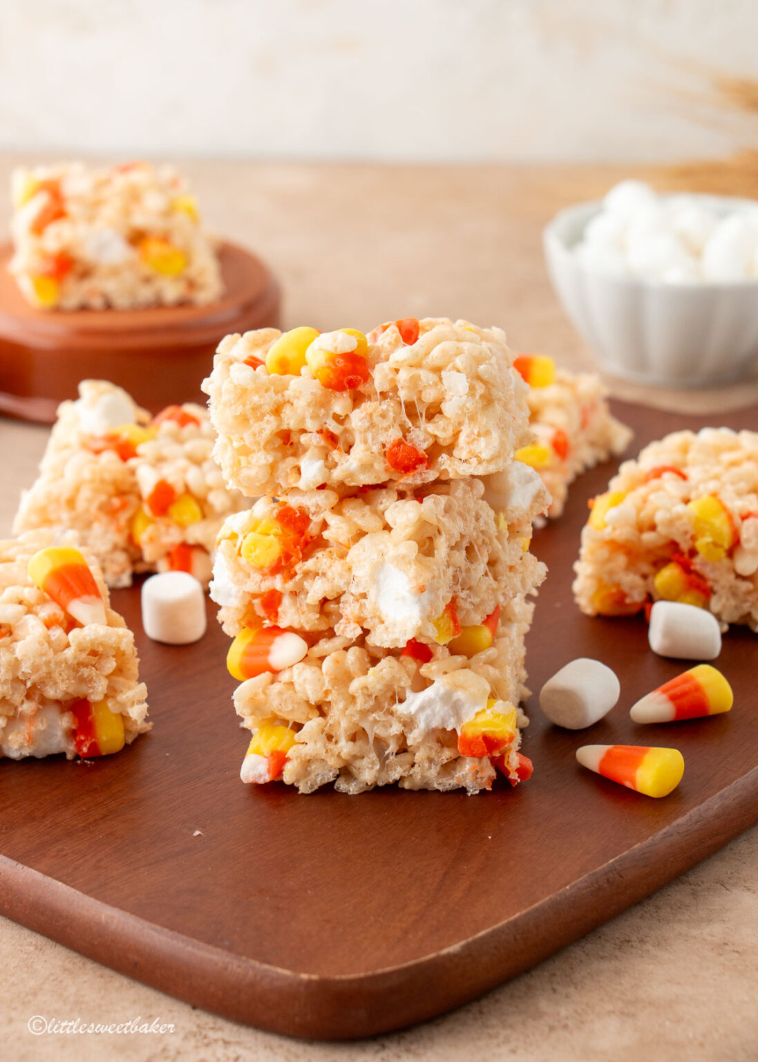 Candy Corn Rice Krispie Treats - Little Sweet Baker