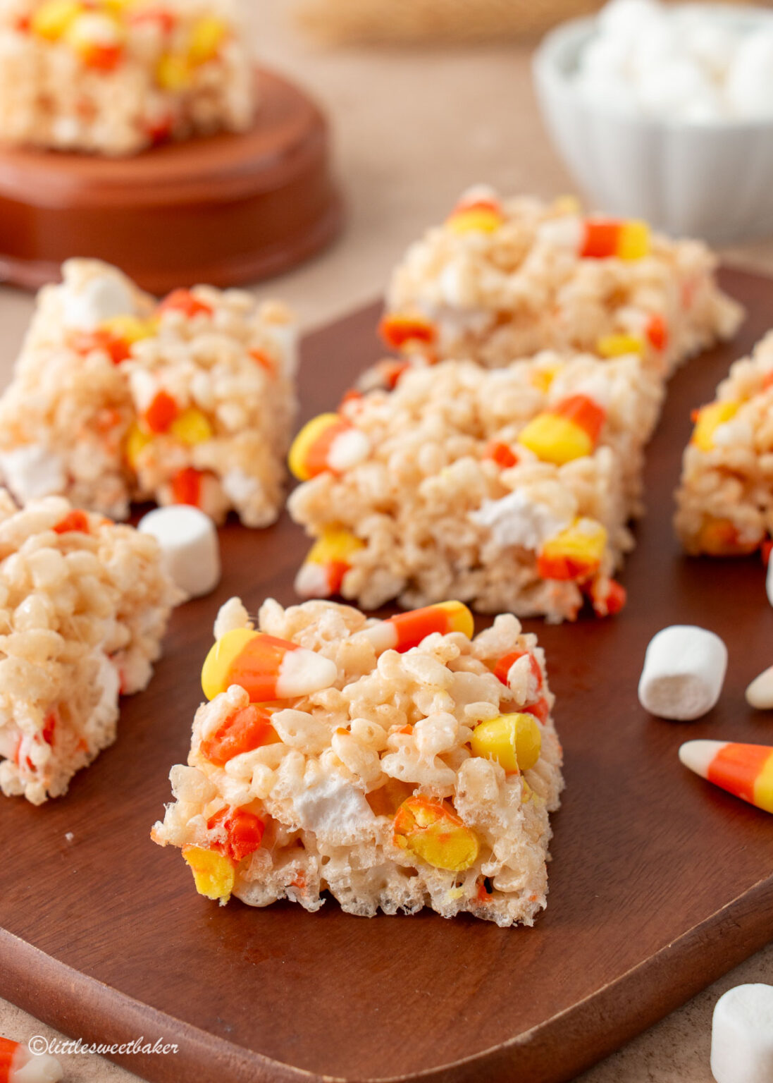 Candy Corn Rice Krispie Treats - Little Sweet Baker
