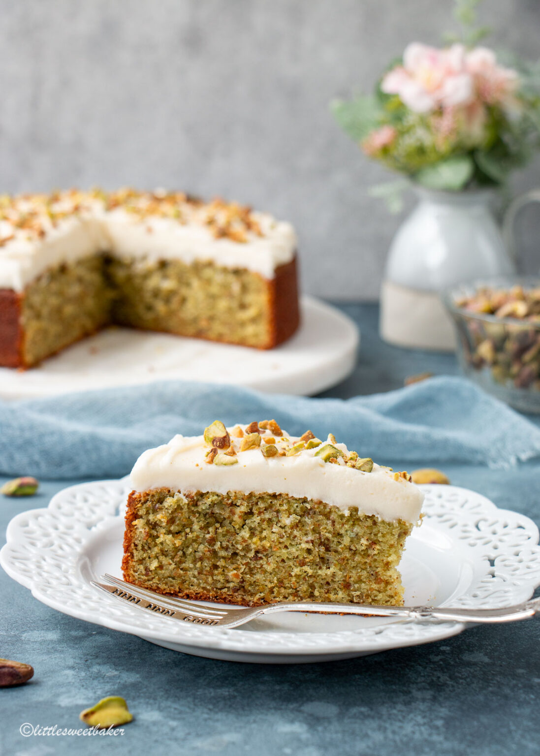 Pistachio Cake with Cream Cheese Frosting - Little Sweet Baker