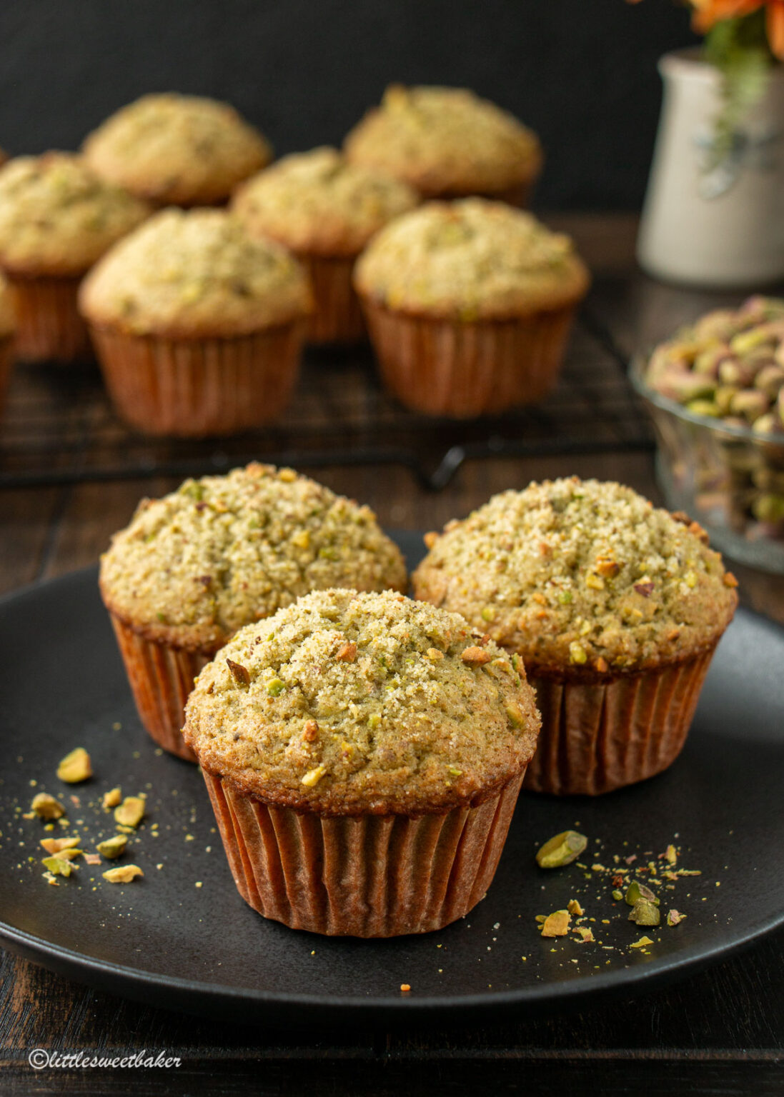 Pistachio Muffins with Real Pistachios - Little Sweet Baker