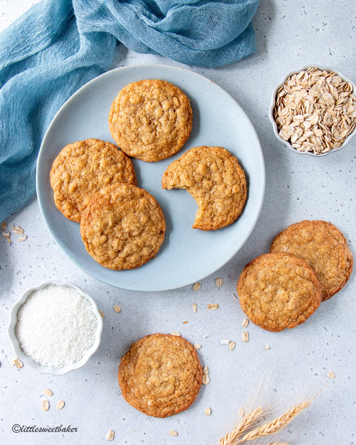 Chewy Coconut Oatmeal Cookies - Little Sweet Baker