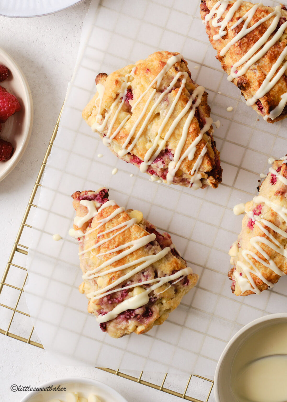 Raspberry White Chocolate Scones - Little Sweet Baker
