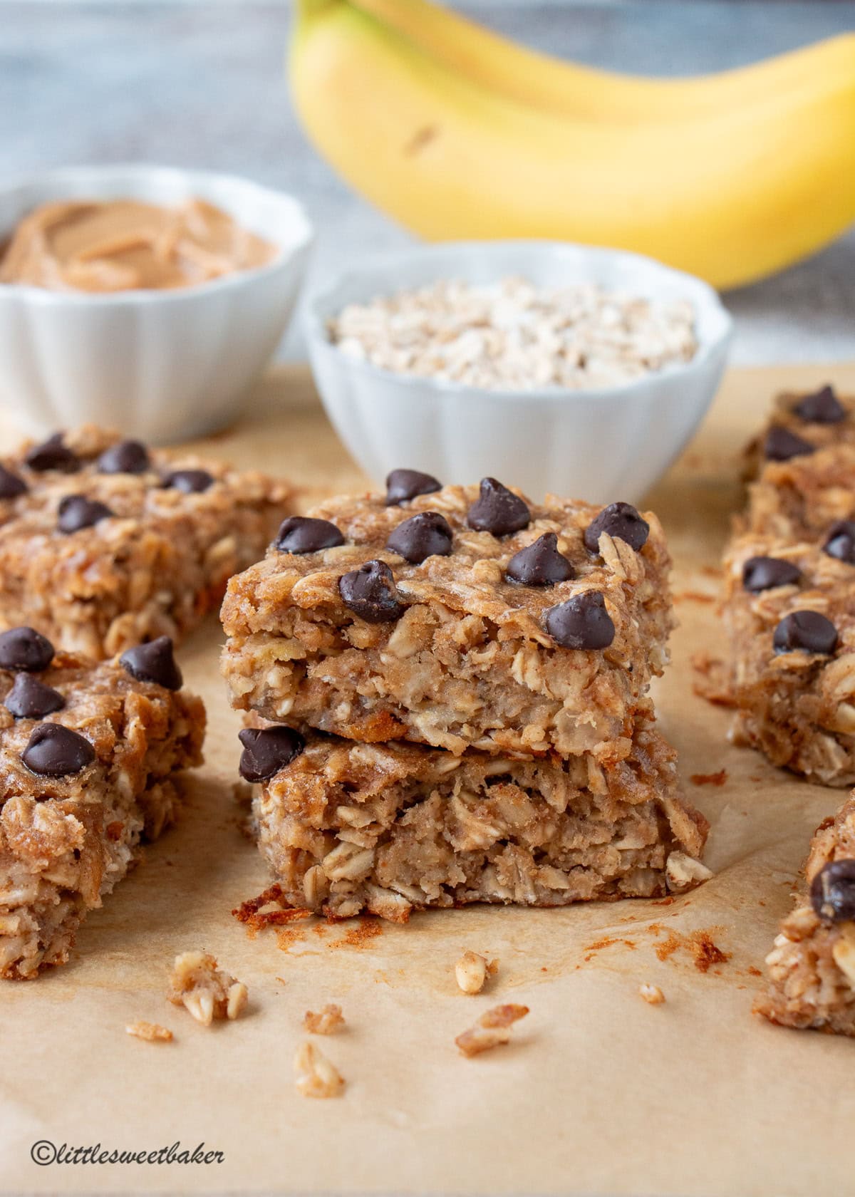 Peanut Butter Banana Oatmeal Bars - Little Sweet Baker